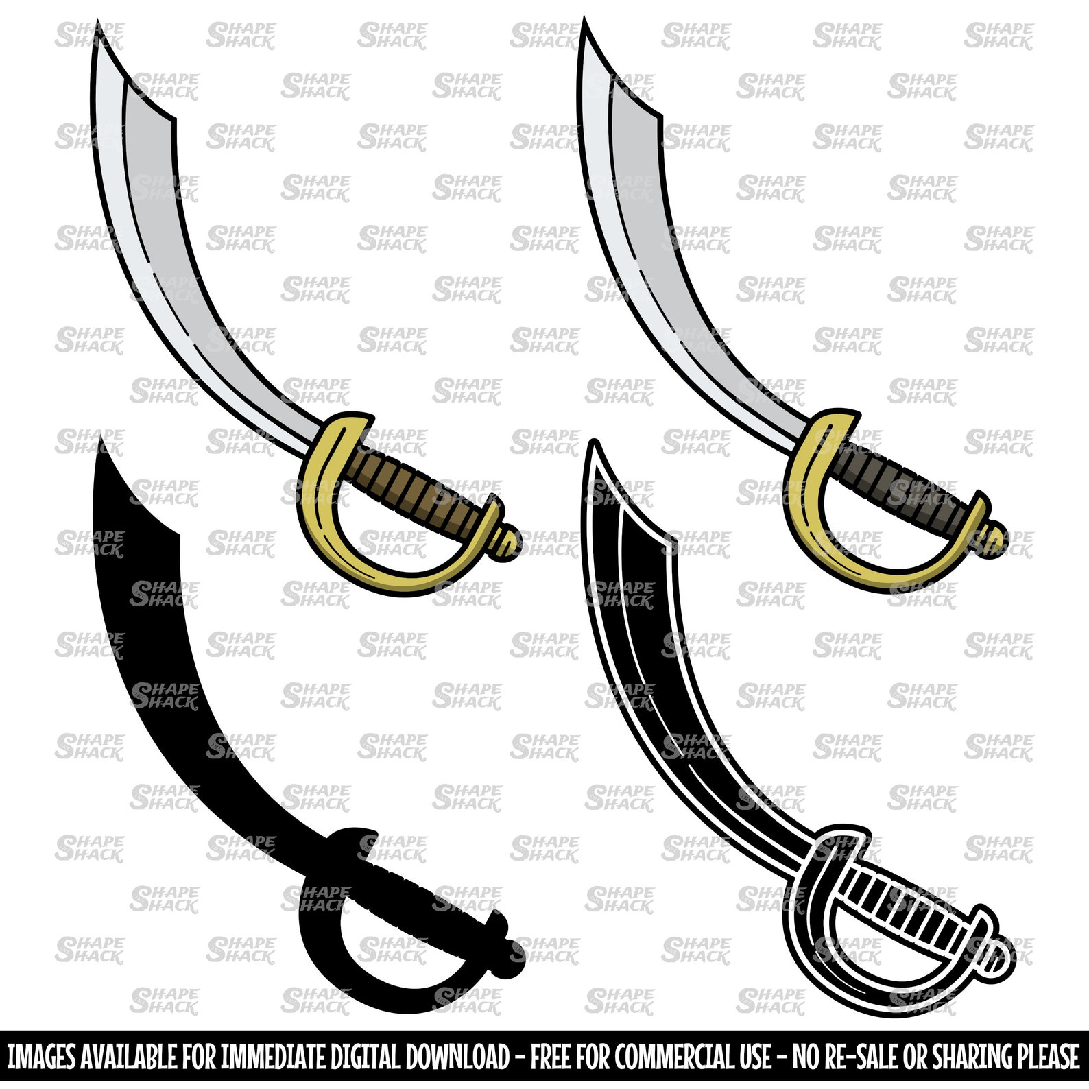 Cutlass Pirate Buccaneer Sword Blade Weapon Clipart Symbol Silhouette ...