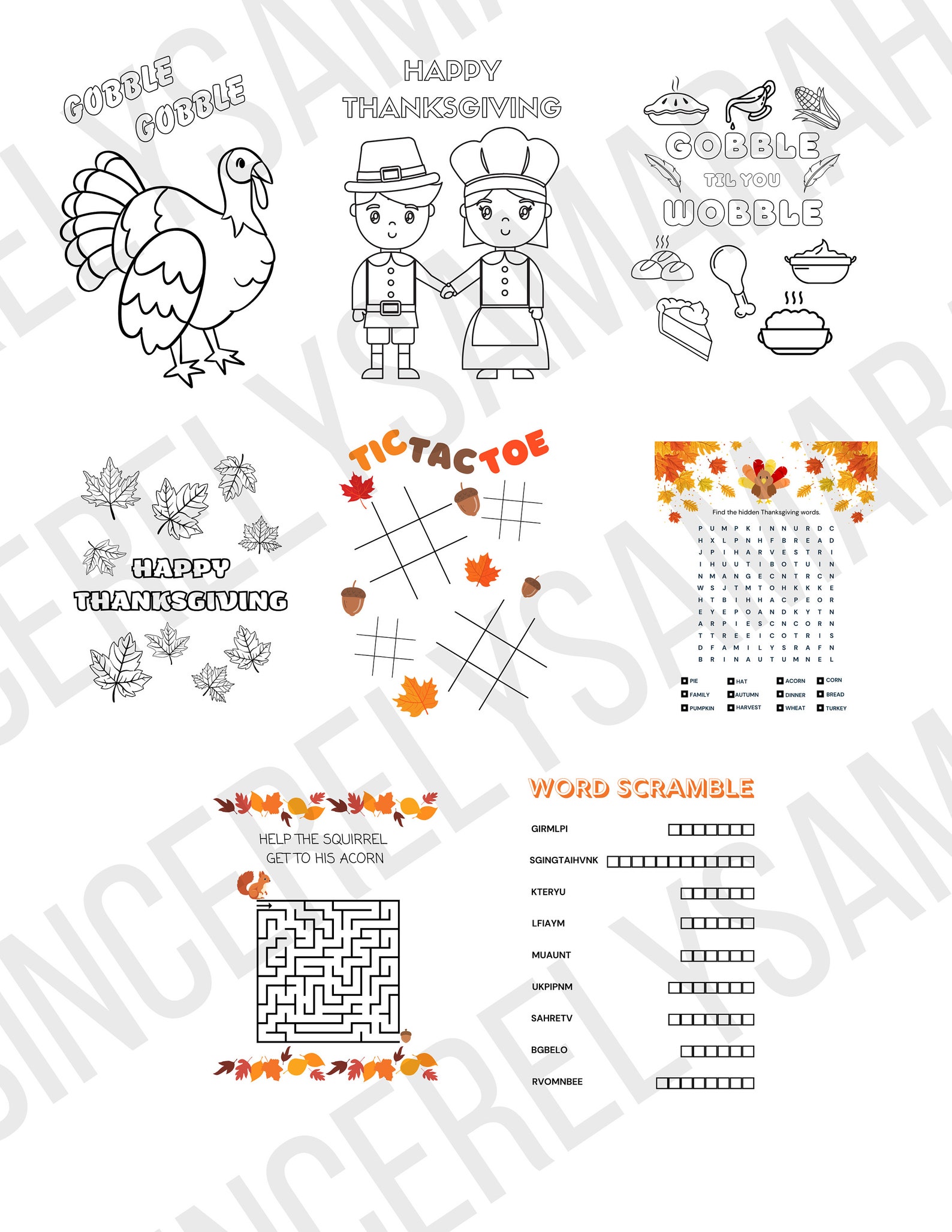 Printable Thanksgiving Activity Sheets for Kids Digital Download - Etsy