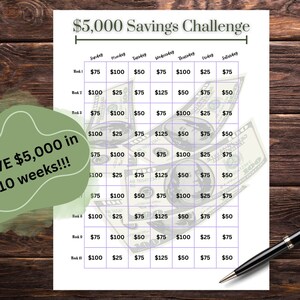 5k Money Saving Challenge Printable / Downloadable Digital File to Save ...
