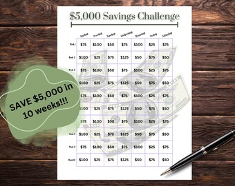 750/10wk Money Saving Challenge Printable / Downloadable Digital File ...