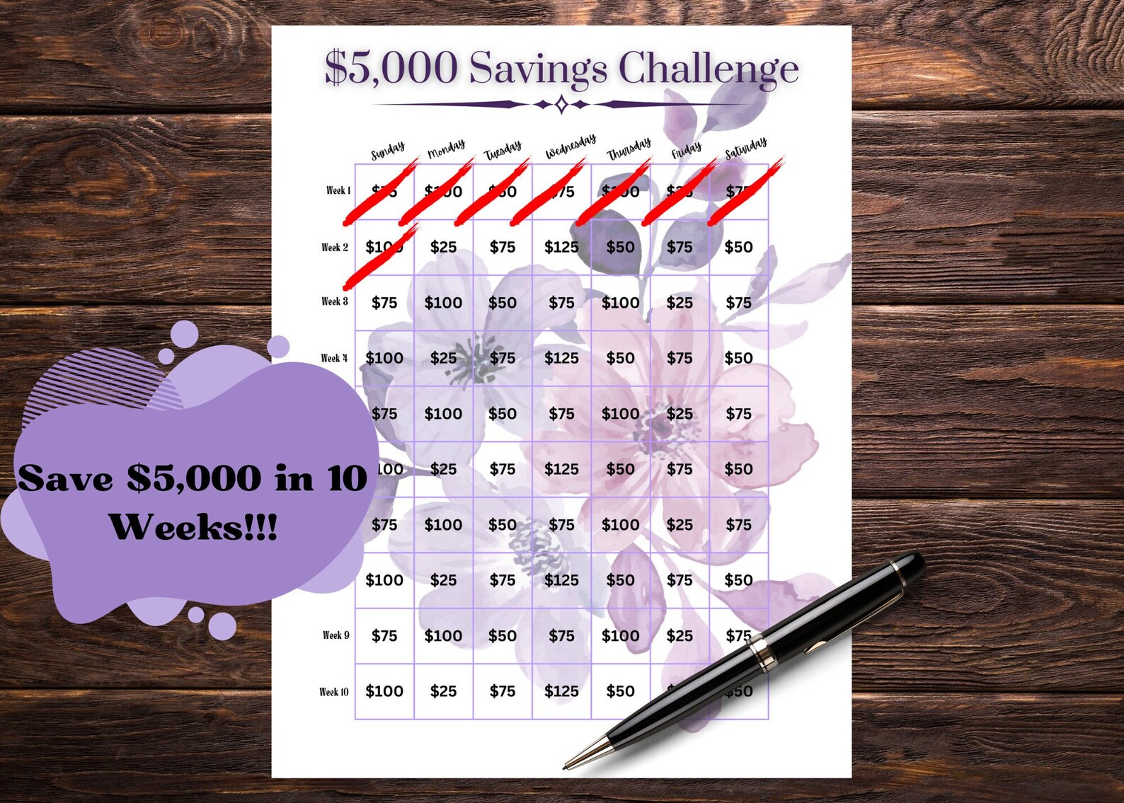 5k Money Saving Challenge Printable / Downloadable Digital File to Save ...