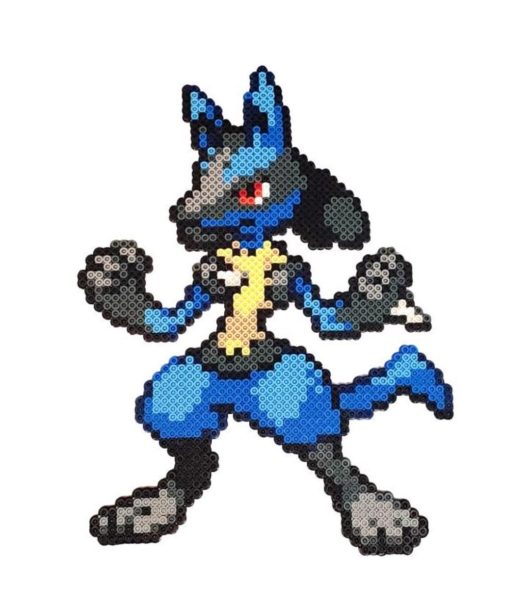 Pokemon Lucario Perler Bead Design, Pixel Art Pattern, Gaming Room Art ...