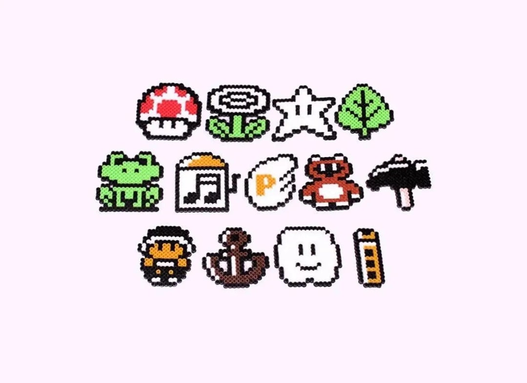 Mario Bros 3 Items Perler Pixel Art | Bead Character Designs for ...