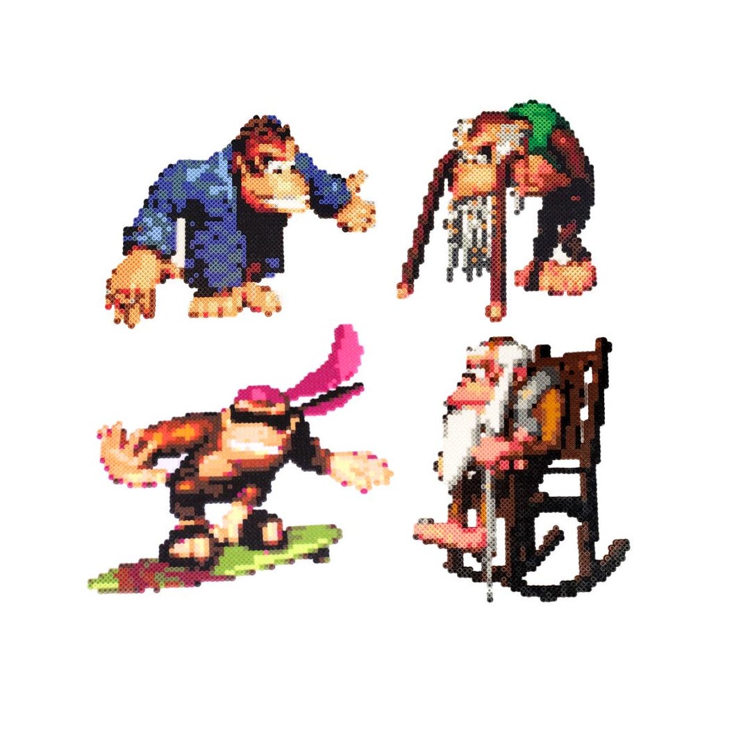 Donkey Kong Country Perler Bead Sprite Set | Funky Kong, Cranky Kong ...