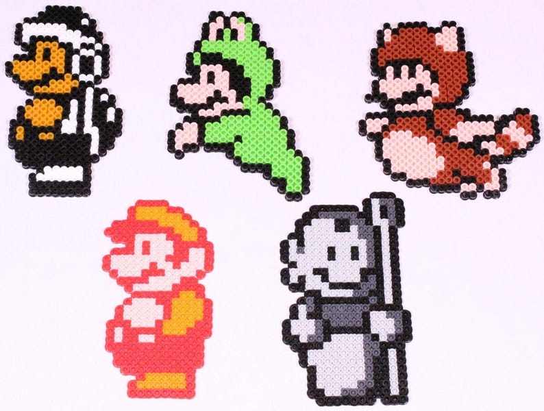 Mario Bros 3 Perler Bead Sprite Set, Fire Flower, Frog Suit, SMB3, NES ...