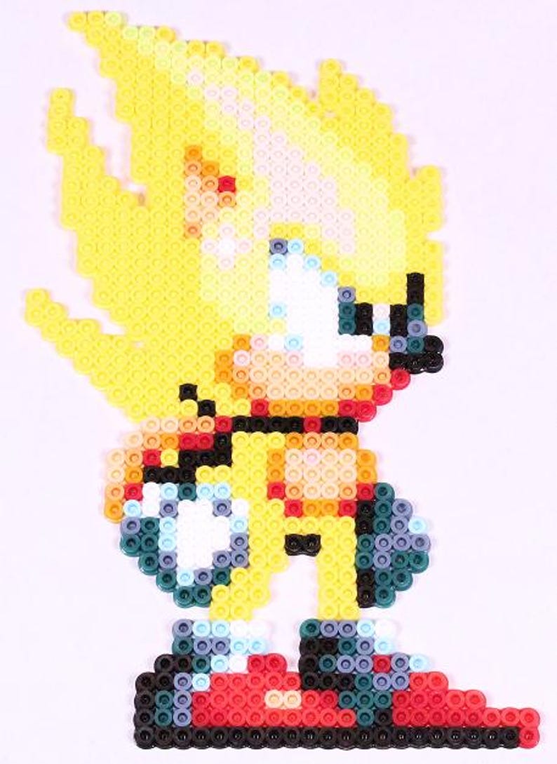 Super Sonic Perler Bead Sprite, Pixel Art, Chaos Emeralds, Sonic the ...