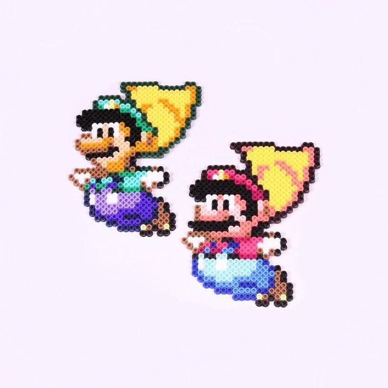 Super Mario World Mario Luigi Perler Bead Sprite, Cape Flying, Feather ...