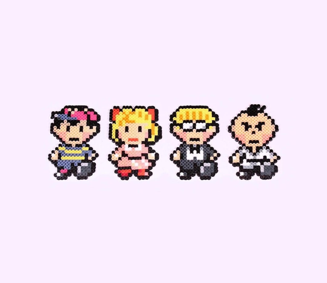 Earthbound Ness, Paula, Jeff, Poo Character Bead Art | SNES Perler ...