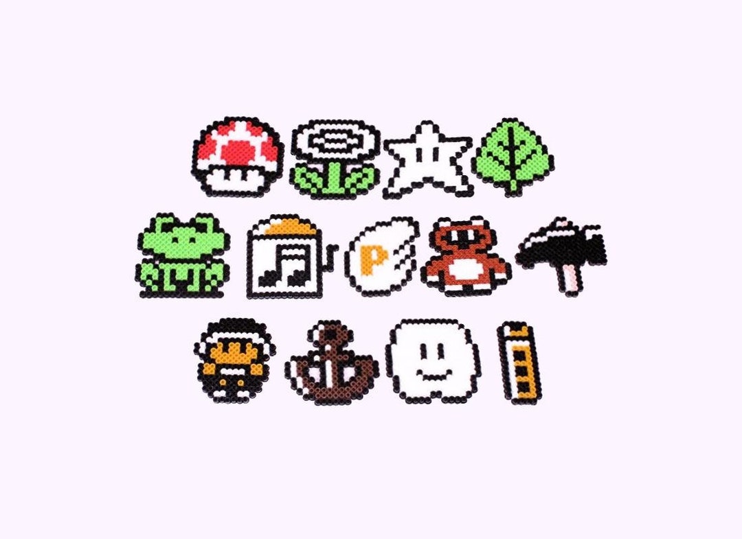 Mario Bros 3 Items Perler Bead Sprite Set, Mushroom, Fire Flower, Super ...