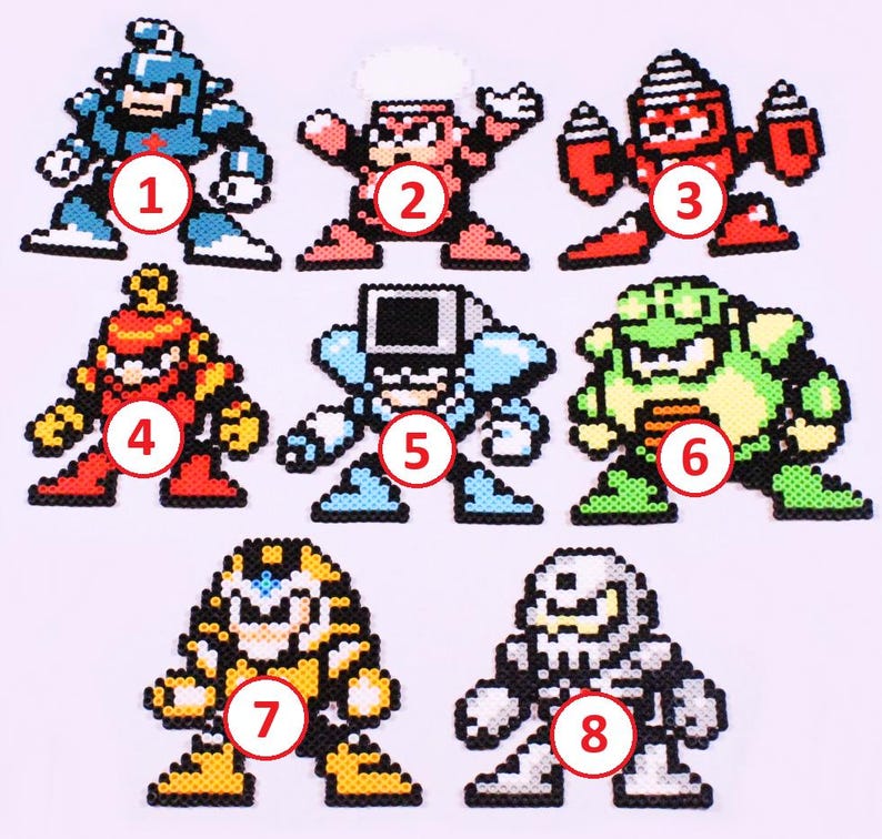 Mega Man 4 NES Bosses Bead Sprites, 8-bit Megaman Robots, Perler ...