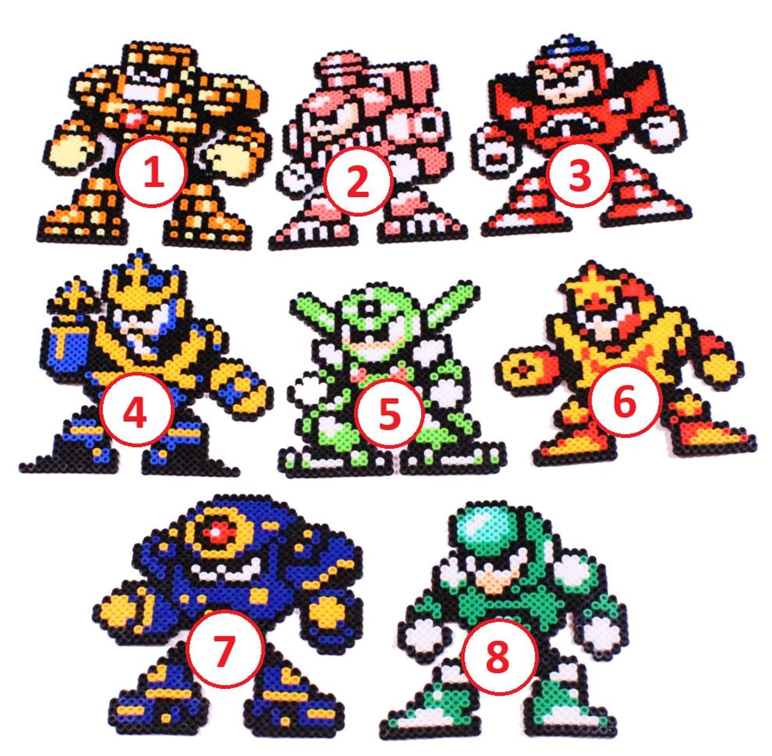 Mega Man 5 NES Bosses Bead Sprites, 8-bit Megaman Robots, Perler ...