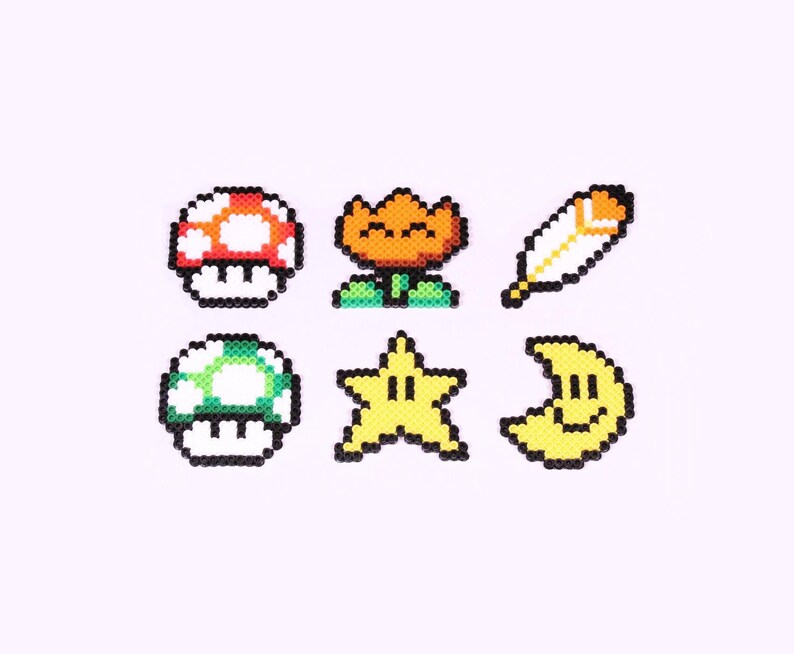 Super Mario World Items Perler Bead Sprite Set, SNES, 16-bit, Mario ...