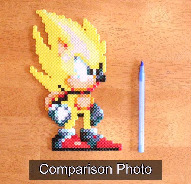 Super Sonic Perler Bead Sprite, Pixel Art, Chaos Emeralds, Sonic the ...
