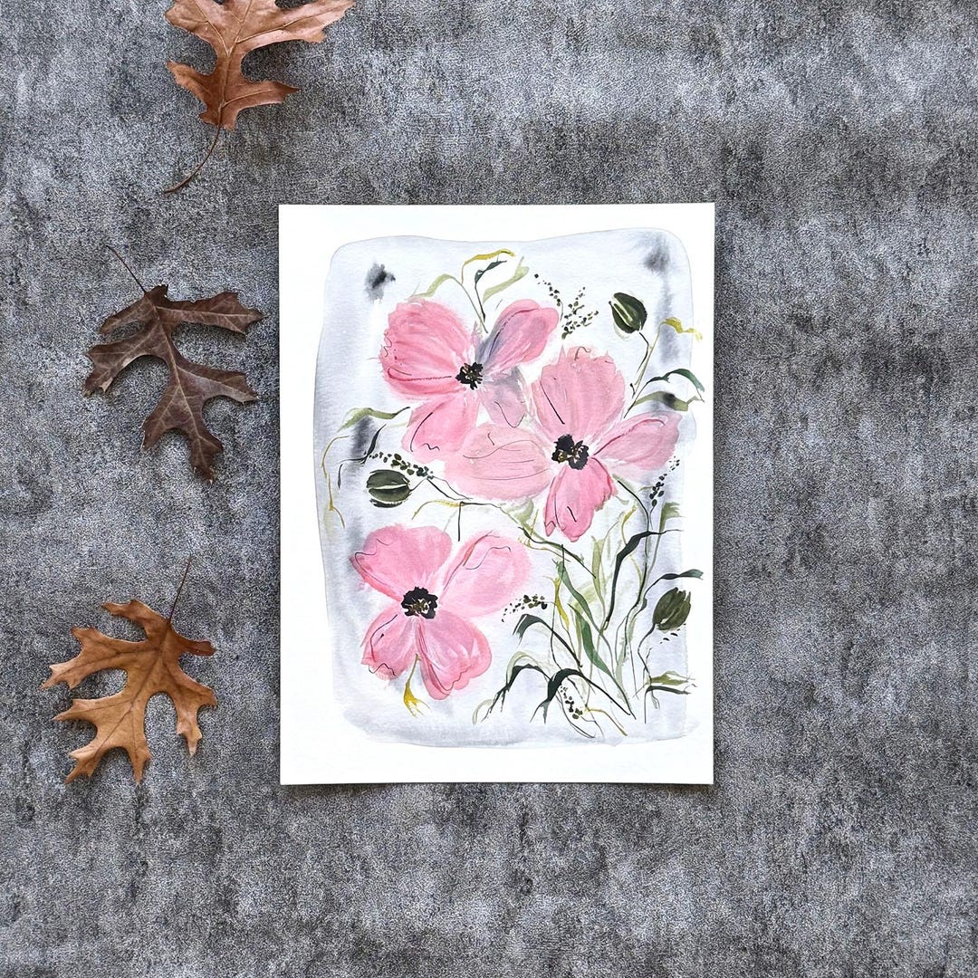 Original Watercolor Pink Poppy Painting - Etsy