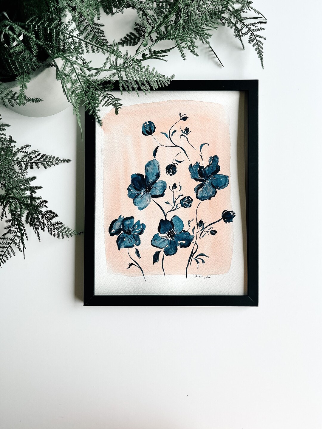 Original Monochrome Blue Poppy Painting - Etsy