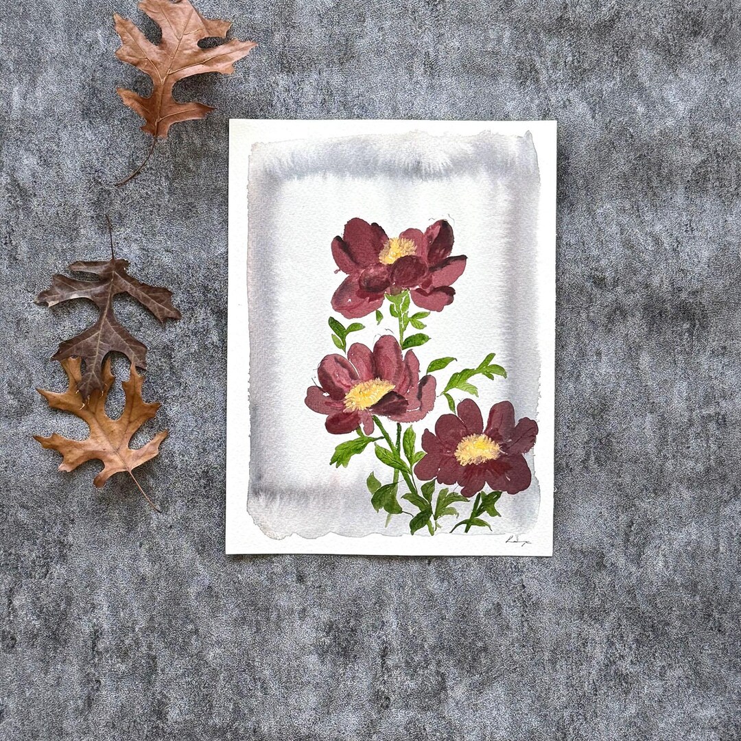 Original Maroon Tree Peony Painting - Etsy