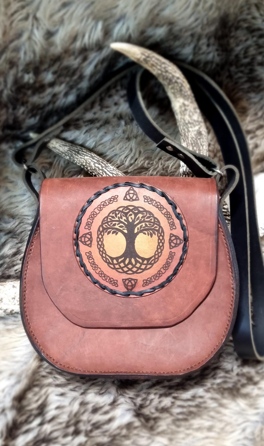 Handmade Celtic Tree of Life Engraved Cross Body Leather Handbag - Etsy