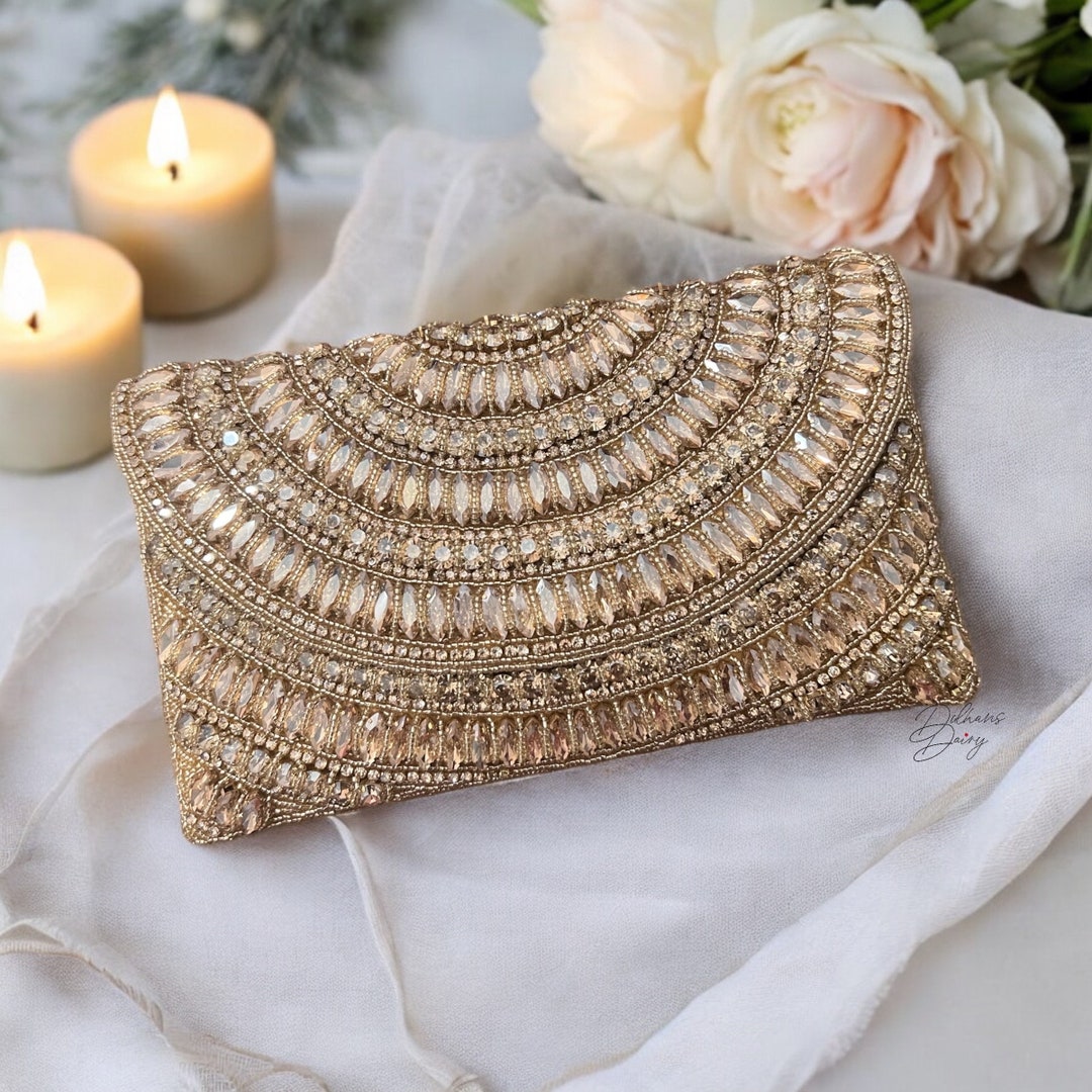 Crystal Embellished Bridal Handmade Evening Wristlet Clutch | Wedding ...