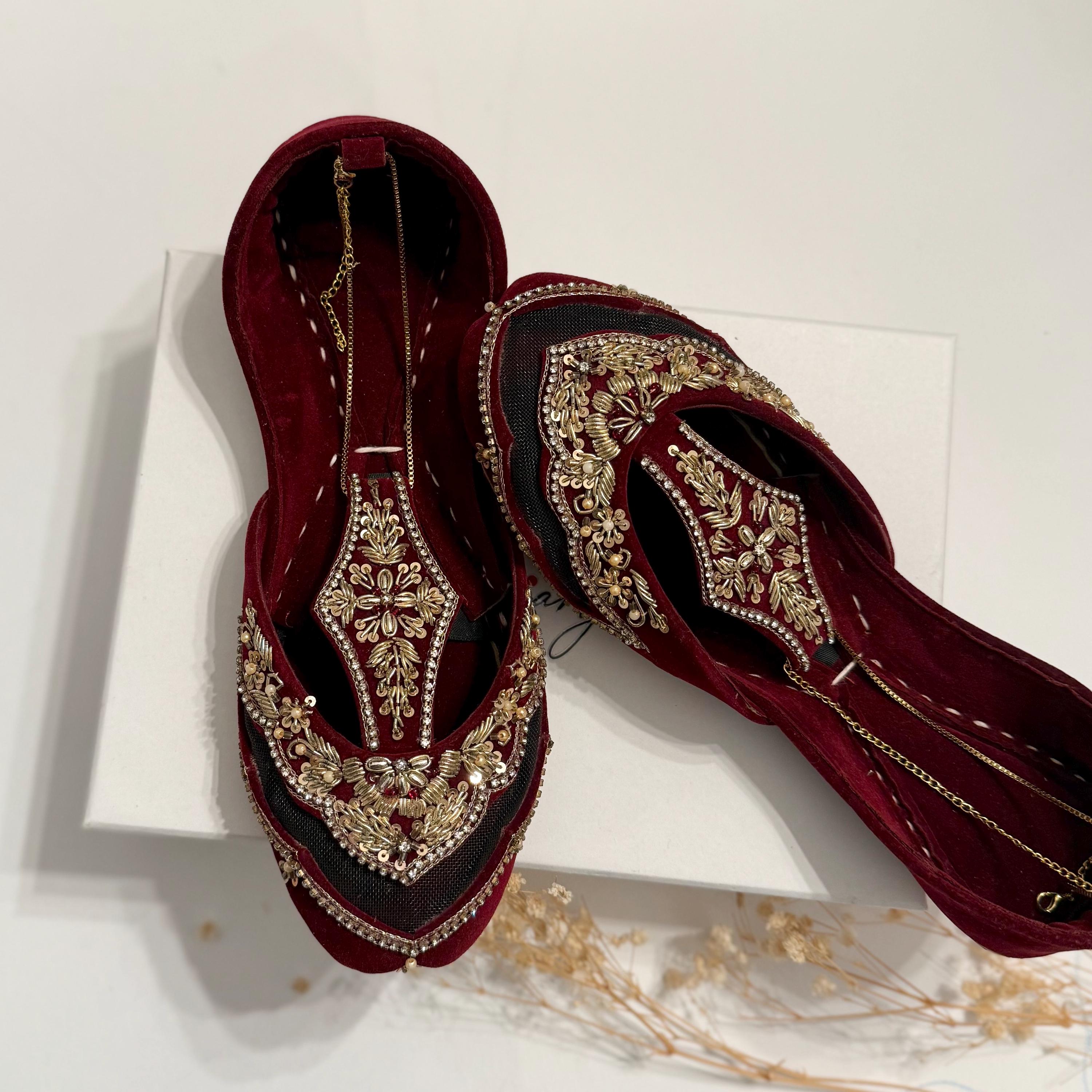 Handmade Maroon Bridal Khussa: Wedding Shoes With Anklet - Etsy