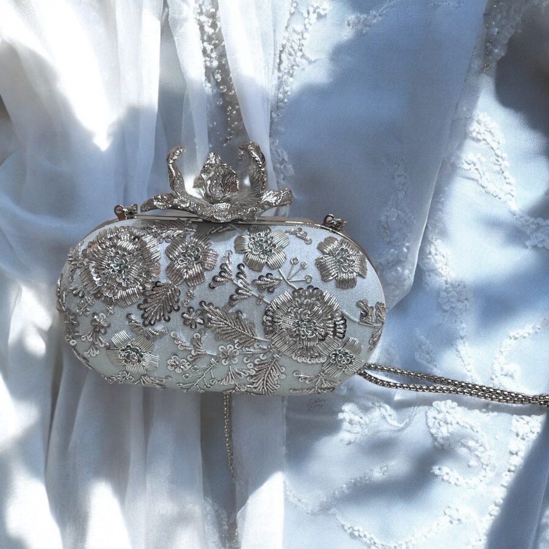 Powder Blue Clutch| Bridal Clutch | Light Blue Zardosi Bridal Clucth ...