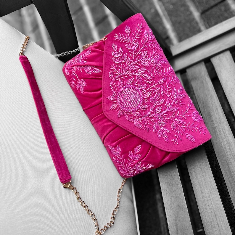 Fuchsia Clutch | Gray / Beige / Black Wristlet Evening Clutch | Indian ...
