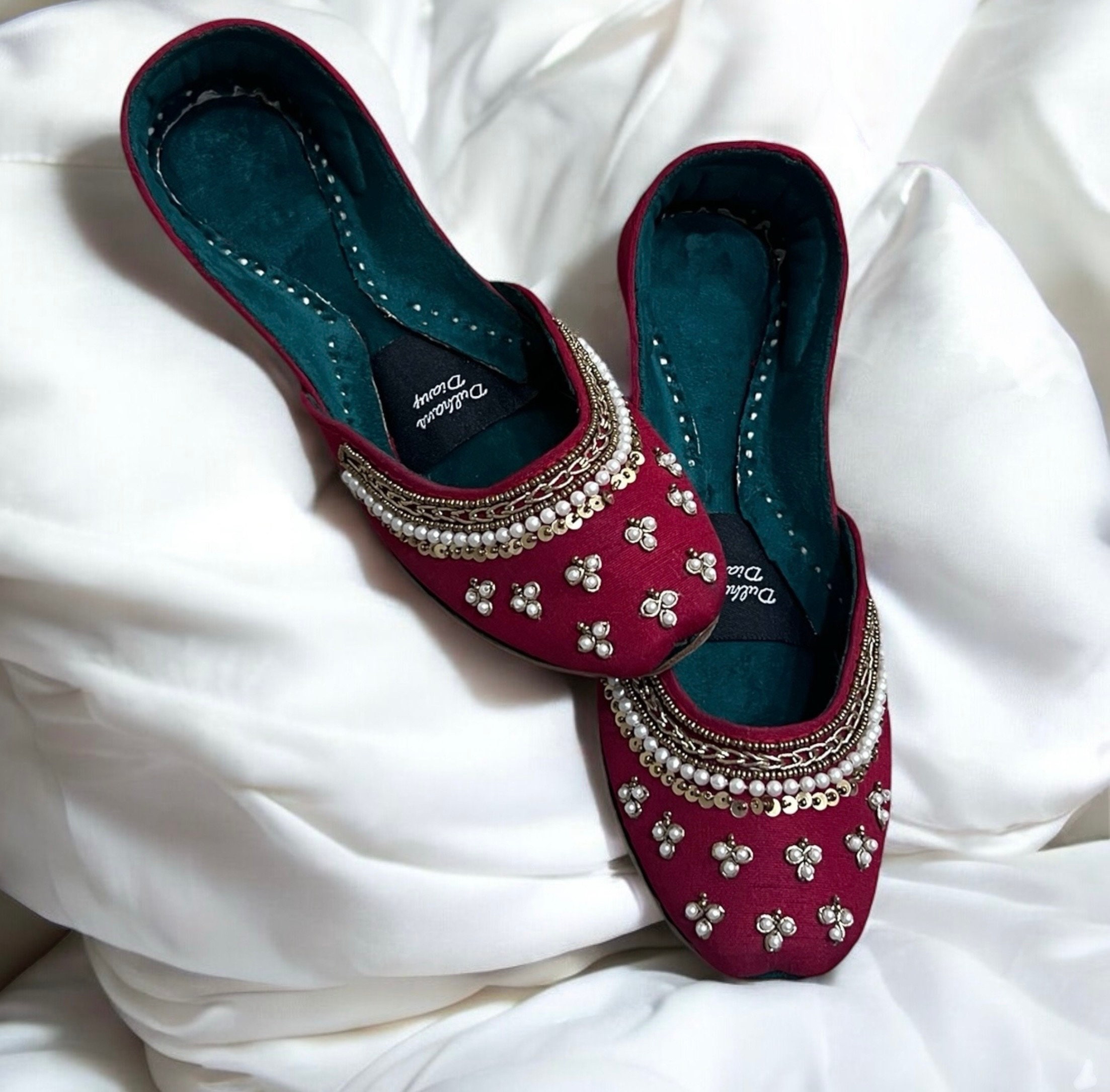 Handmade Deep Red Velvet Bridal Khussa Jutti: Pakistani Wedding Shoes ...