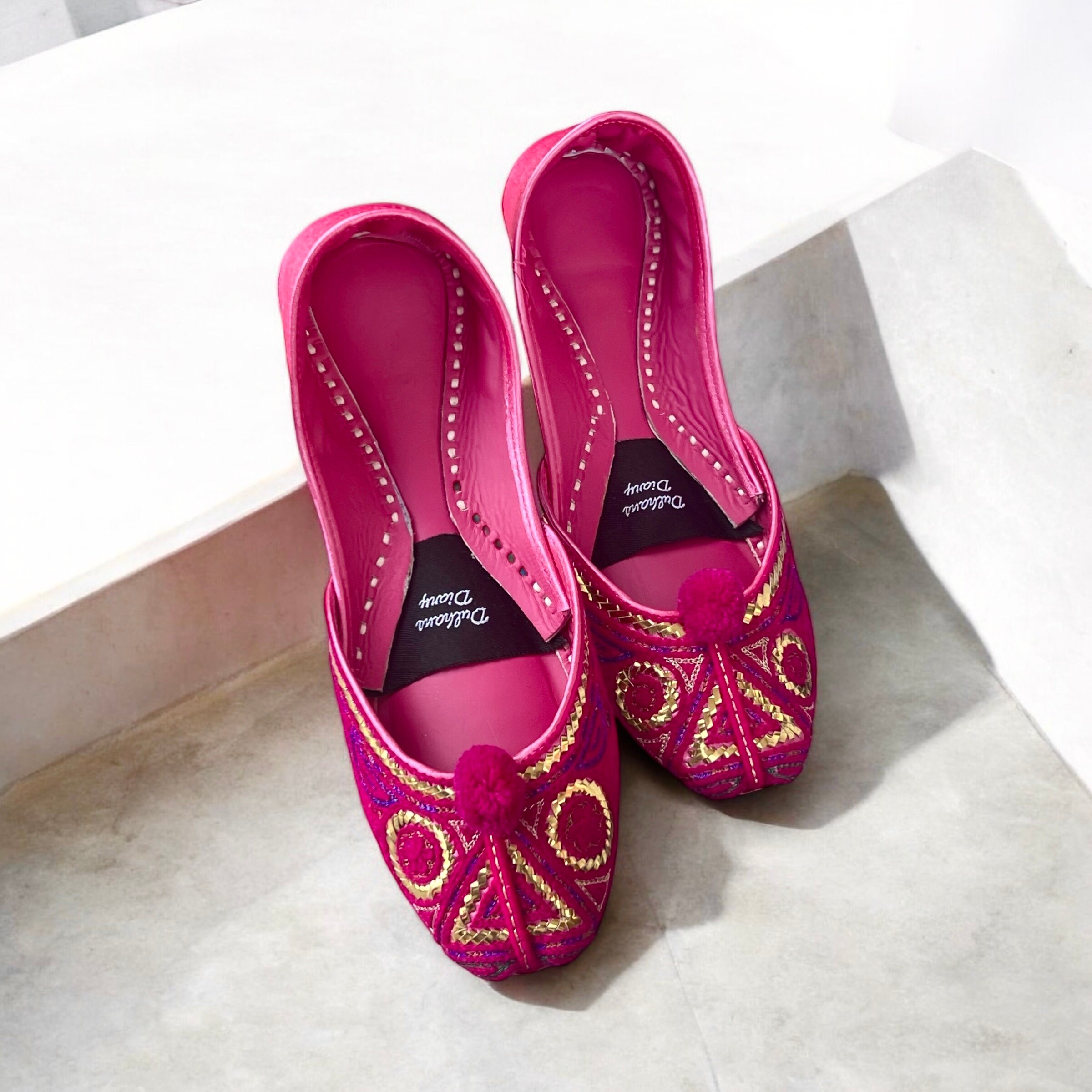 Handmade Fuchsia Khussa Jutti: Embroidered Indian Flat Shoes - Etsy