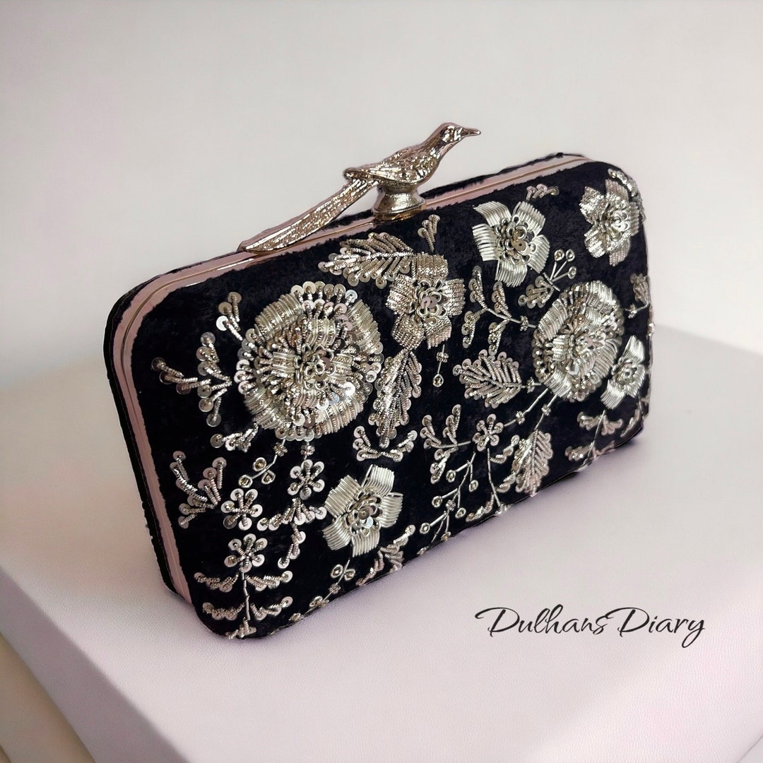 Lady in Black Zardozi Work Black Clutch Handmade Indian/ Pakistani ...