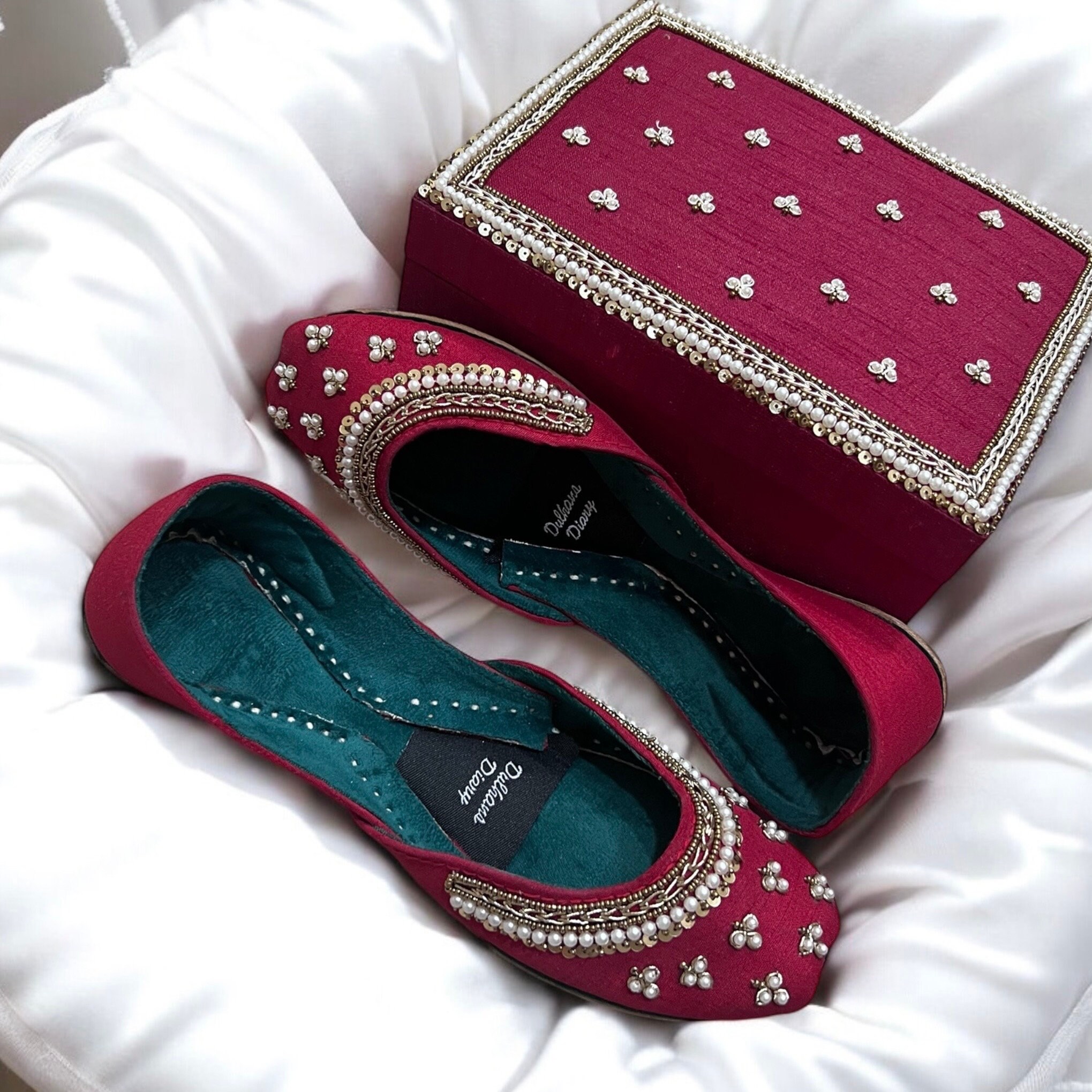 Handmade Deep Red Velvet Bridal Khussa Jutti: Pakistani Wedding Shoes ...