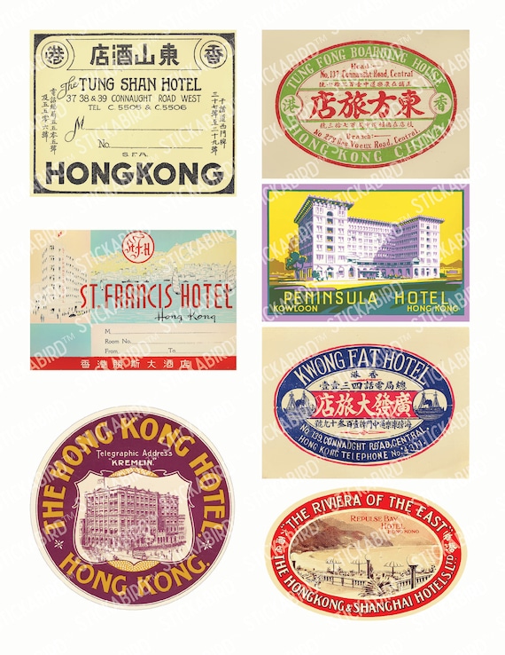 HONG KONG Vintage Luggage Labels Bundle I 18 Printable Vintage - Etsy