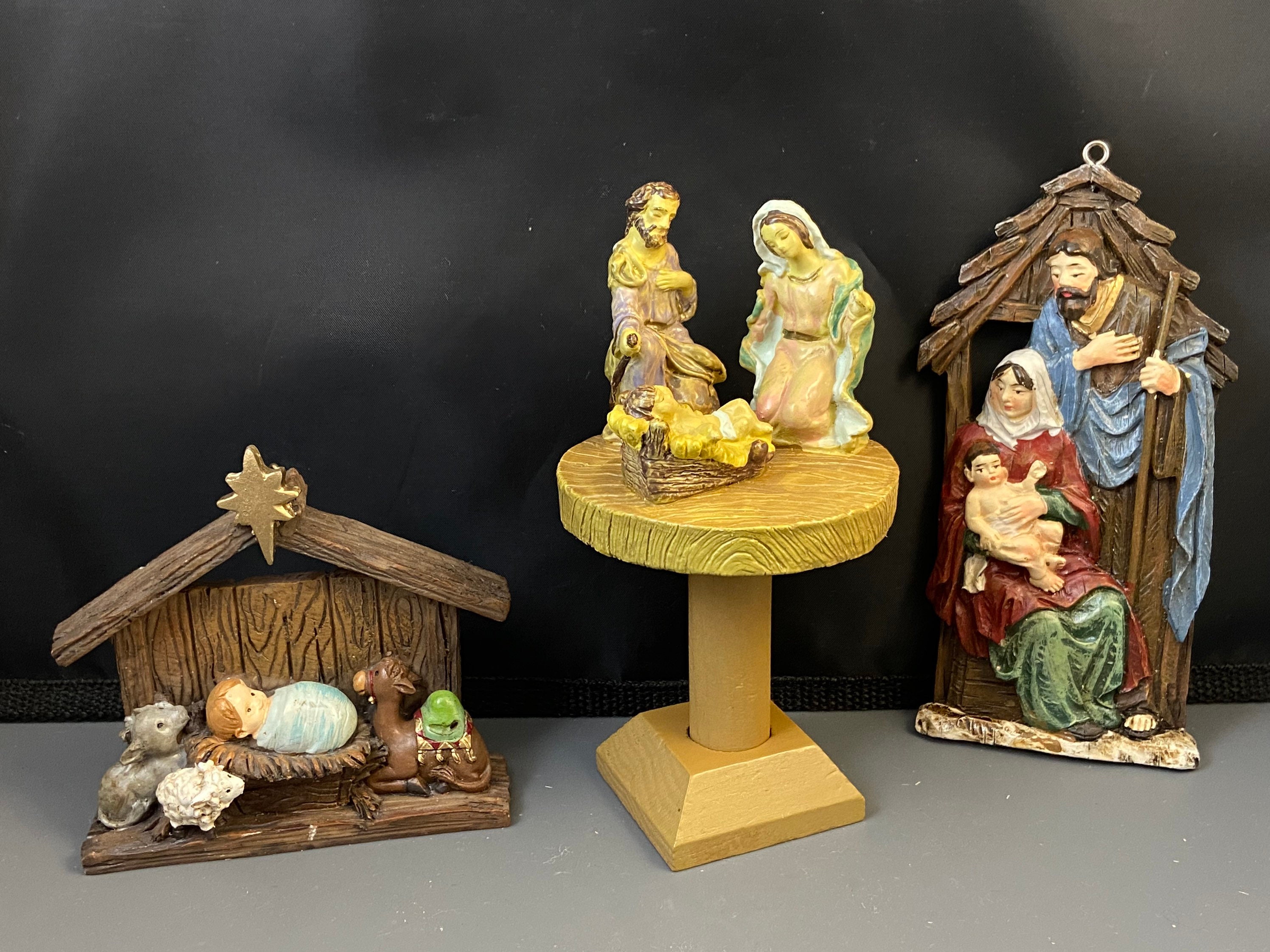 Vintage Nativity Figurine and Two Ornaments / Nativity Ornaments and a ...