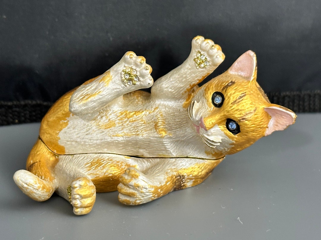 Rucinni Playful Cat Trinket Box / Vintage Cat Trinket Box With ...