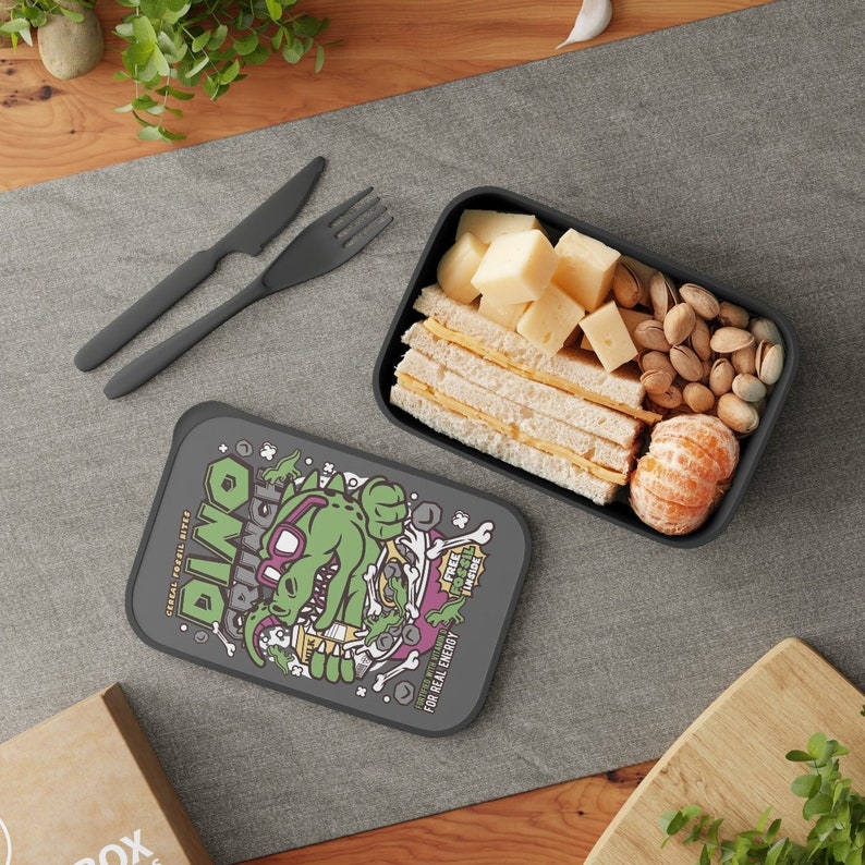 DINO CRUNCH Bento Lunch Box With Band and Utensils | Eco Friendly - Etsy