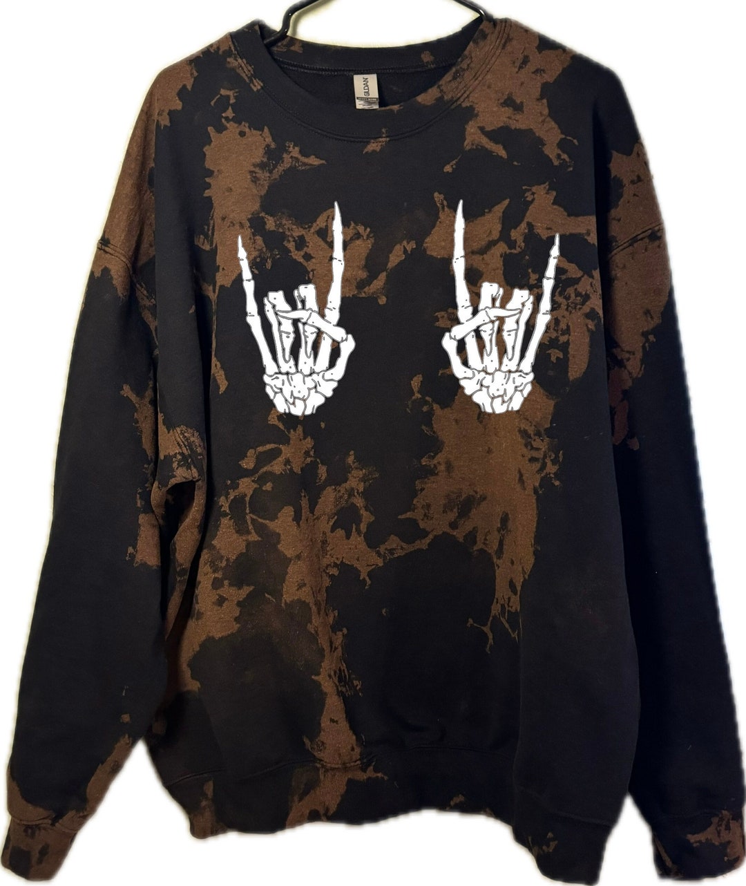 Acid Wash Rocker Skeleton Hands Sweatshirt, Rock on Sweatshirt, Rock on ...