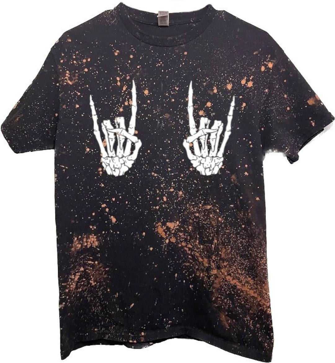 Acid Wash Rocker Skeleton Hands Shirt, Acid Washed Shirt, Rock on Shirt ...
