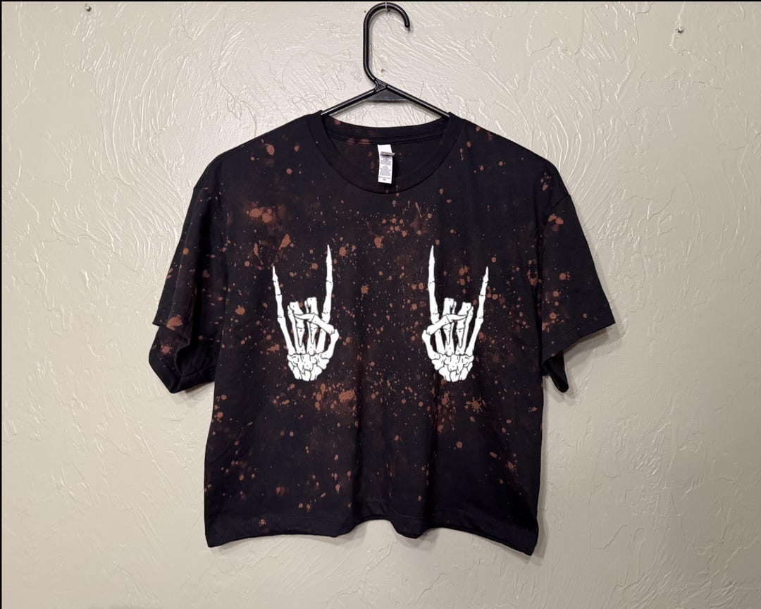 Acid Wash Skeleton Hand Crop Top: Bleached Rocker Tee - Etsy