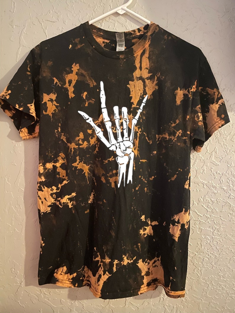 ILY Sign Language Skeleton Hand Shirt - Acid Wash Bleached Tee - Etsy
