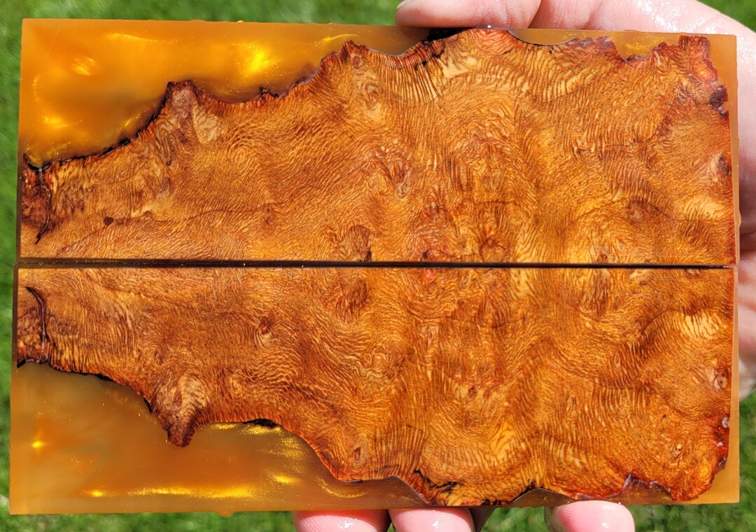Stabilized Natural Sycamore Burl Hybrid in Gold Resin Knife Handle ...