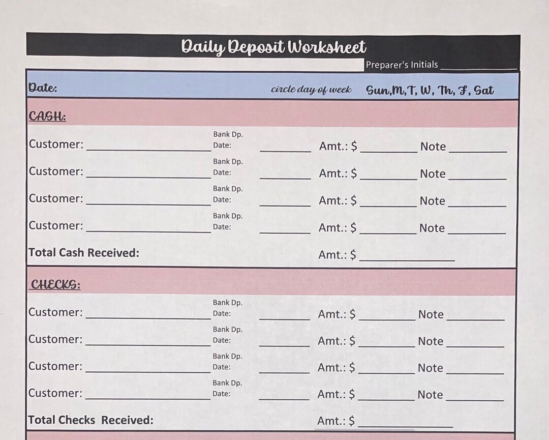 Cash Deposit Worksheet, Bank Reconcile, Cash Receipts, Cash Tracker - Etsy
