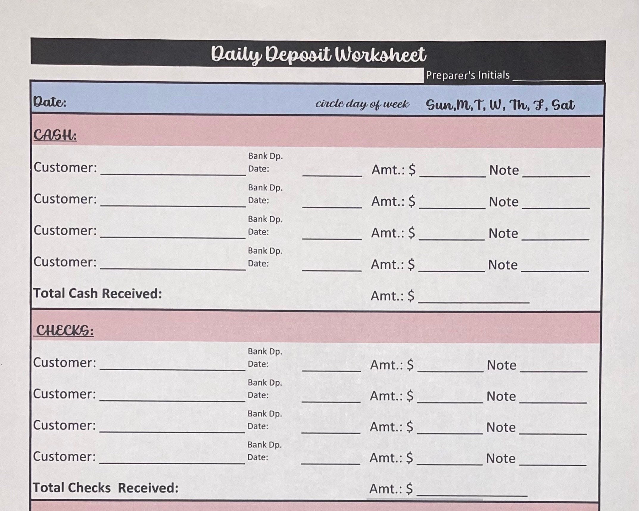 Cash Deposit Worksheet, Bank Reconcile, Cash Receipts, Cash Tracker - Etsy