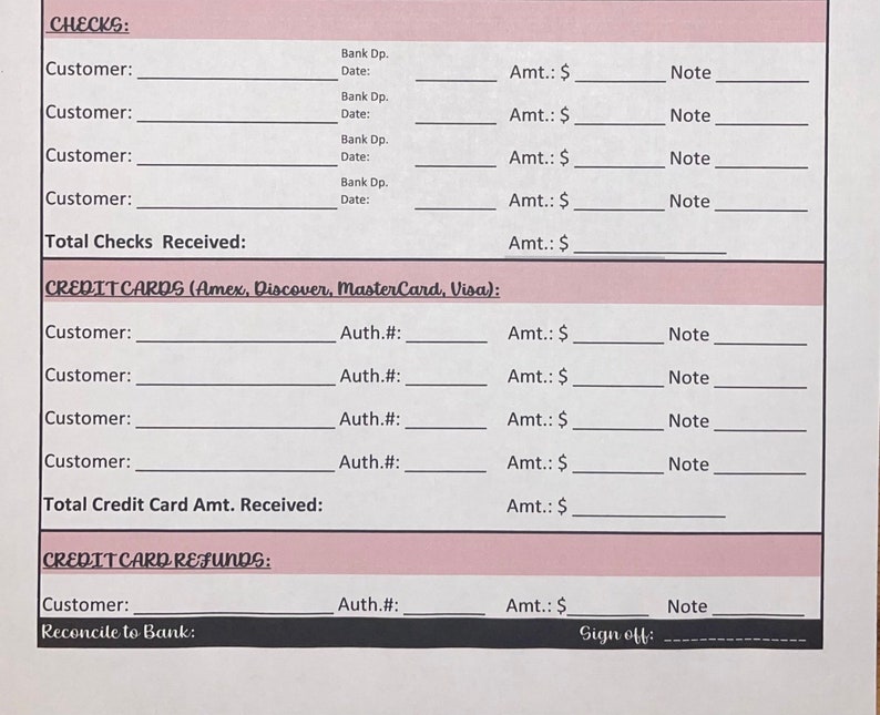 Cash Deposit Worksheet, Bank Reconcile, Cash Receipts, Cash Tracker - Etsy