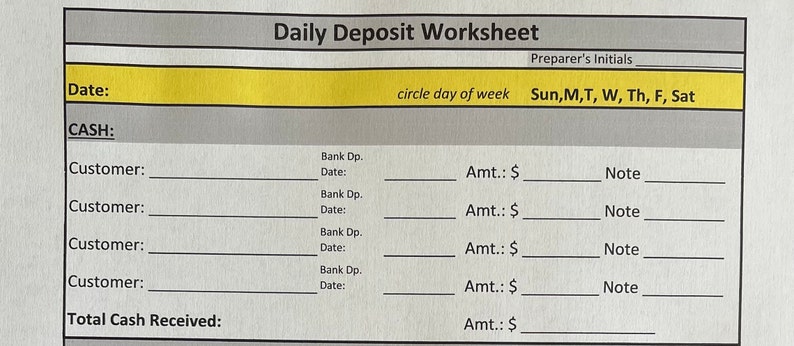 Daily Deposit Worksheet - Etsy