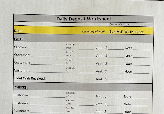 Daily Deposit Worksheet - Etsy