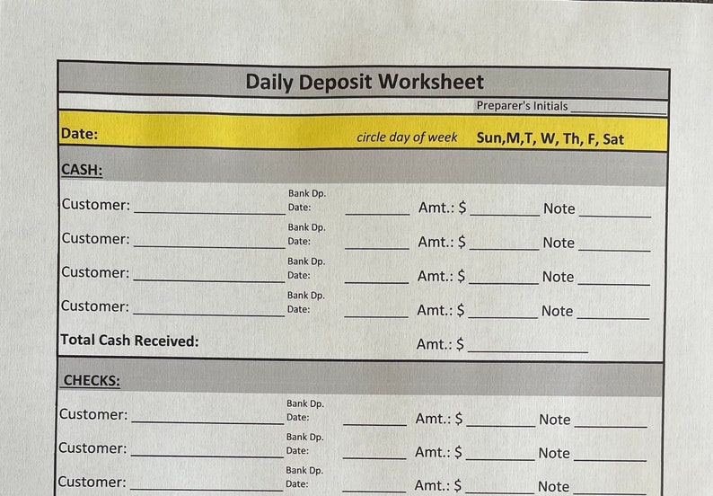 Daily Deposit Worksheet - Etsy