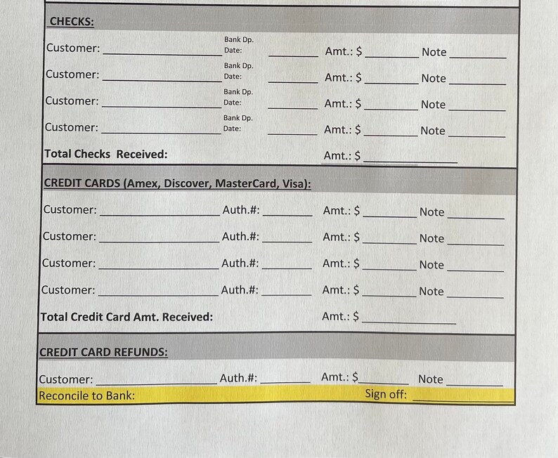 Daily Deposit Worksheet - Etsy