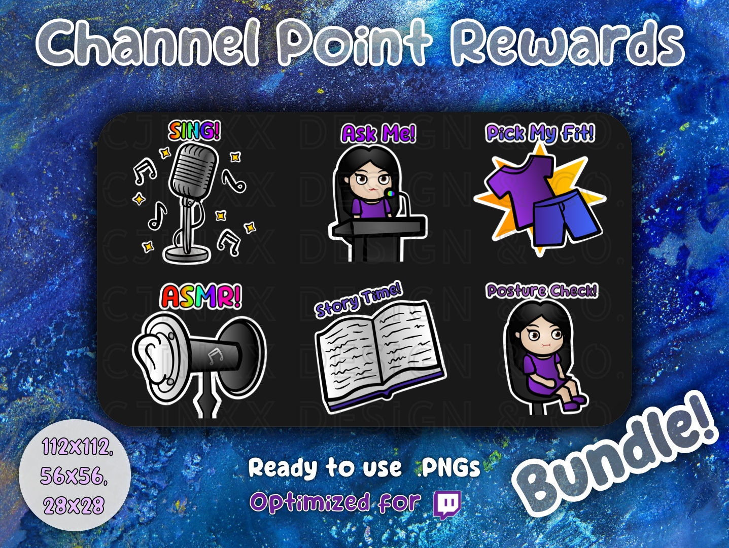Twitch Reward Icon Bundle black Hair Cute Channel Point Reward Twitch ...