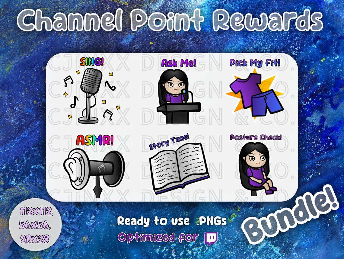 Twitch Reward Icon Bundle black Hair Cute Channel Point Reward Twitch ...