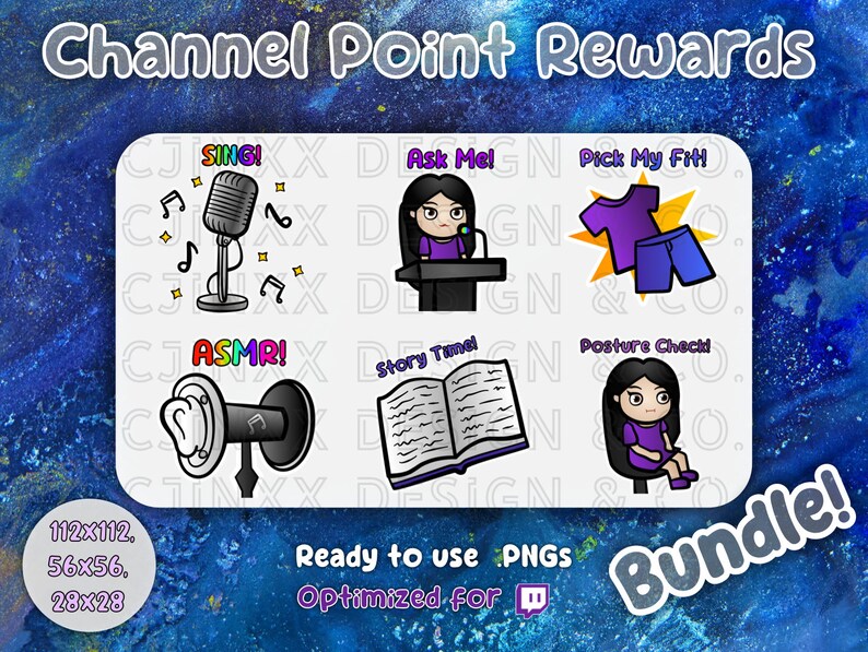 Twitch Reward Icon Bundle black Hair Cute Channel Point Reward Twitch ...