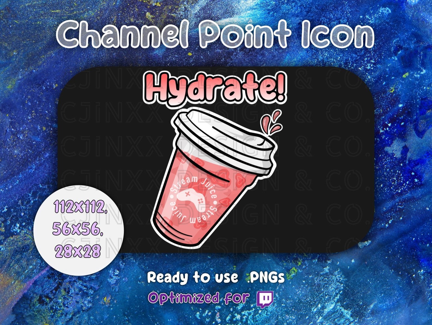 Strawberry Acai Refresher Twitch HYDRATE Channel Point Reward Cute Icon ...