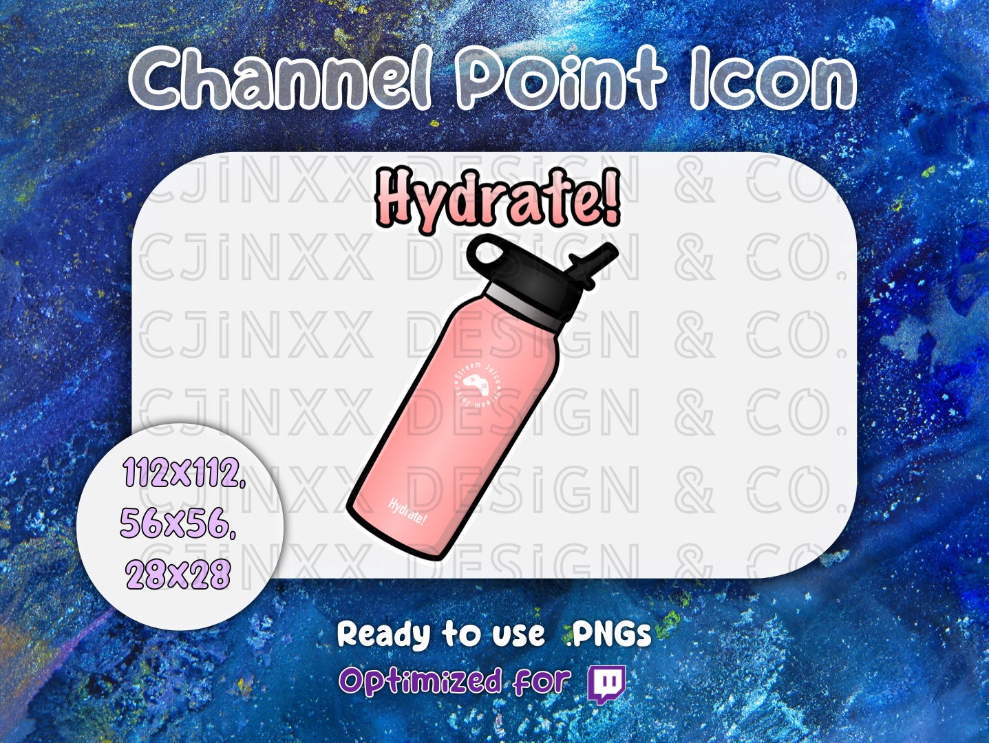 Pink Hydro Bottle Twitch HYDRATE Channel Point Emote, Cute Icon for ...